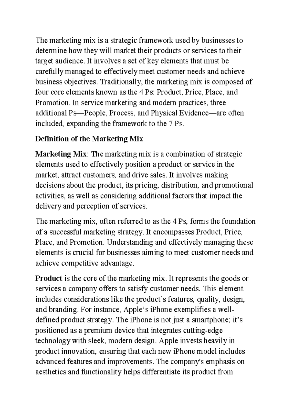 UNIT 1ST Marketing Mix - notes for compscience - The marketing mix is a ...