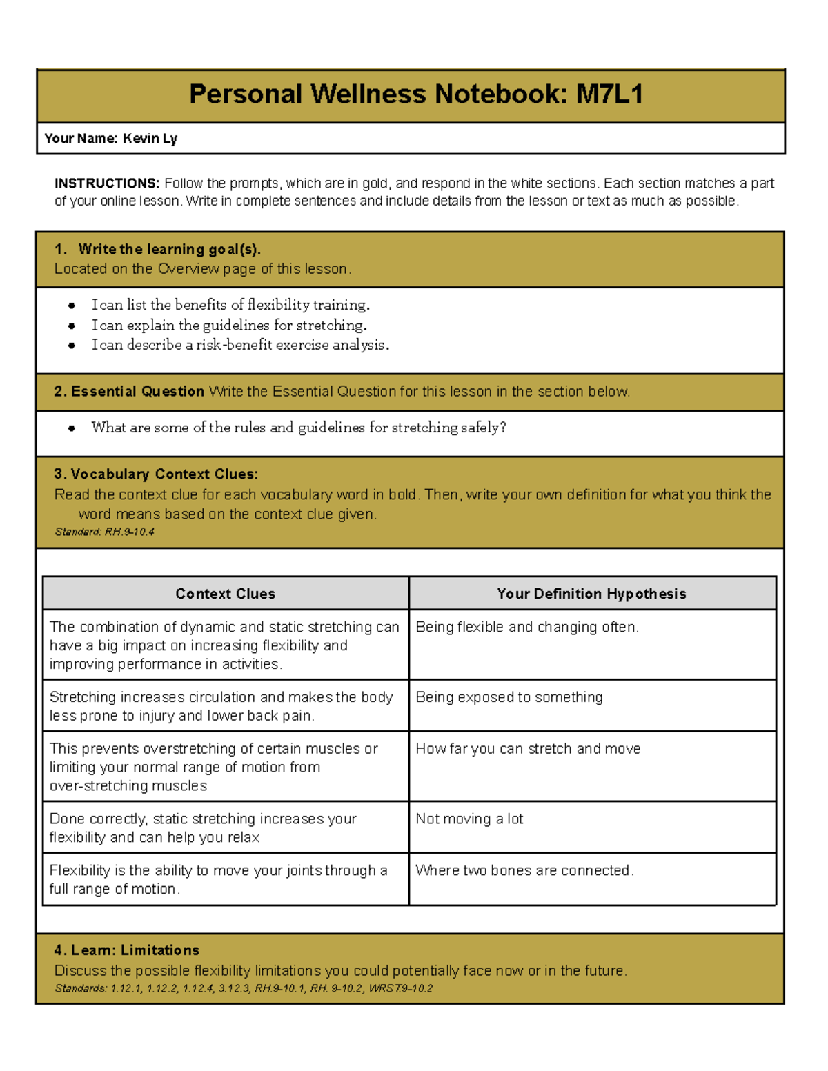 Personal Health Personal Wellness Notebook M7L1 - Personal Wellness ...