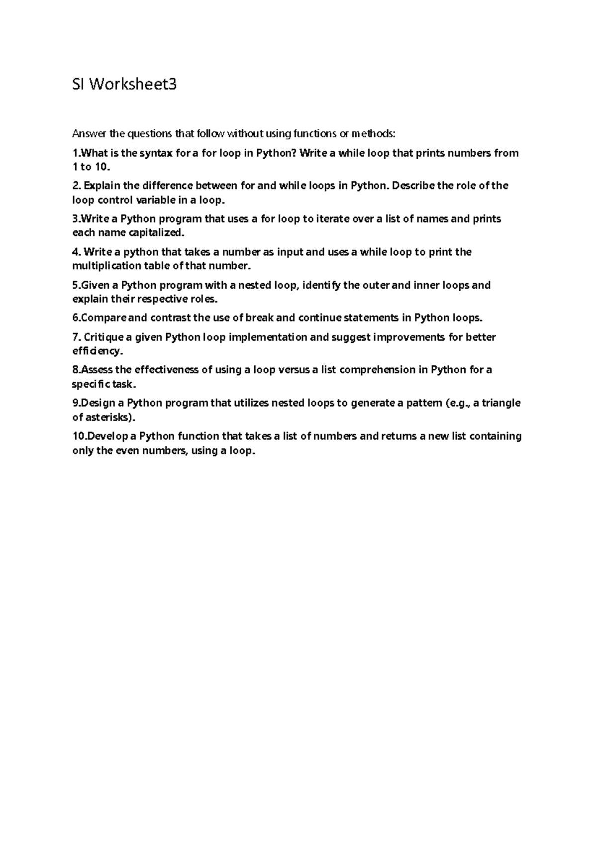 SI Worksheet 3 - SI session questions - SI Worksheet Answer the ...