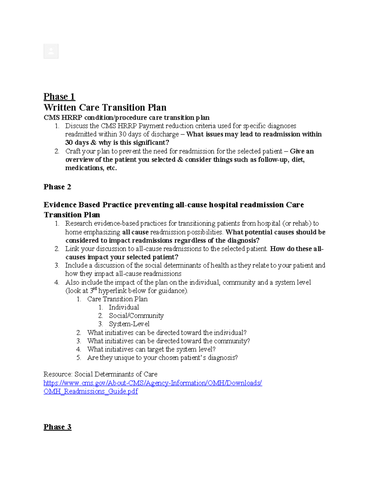 D117 Additional CPE instructions D117 - Phase 1 Written Care Transition ...