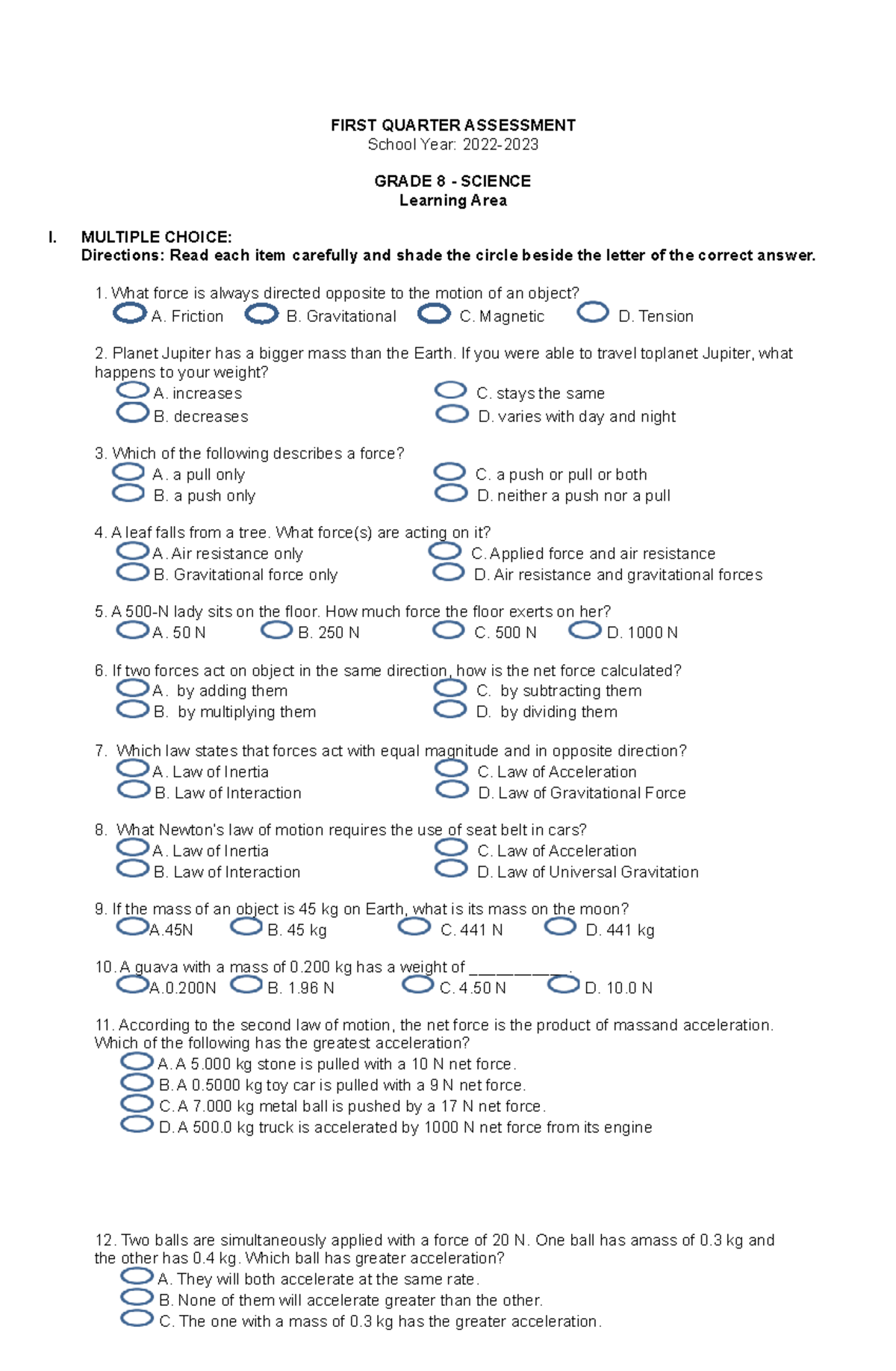 1ST-PT-SCI.-8-LONG-SIZE - FIRST QUARTER ASSESSMENT School Year: 2022 ...