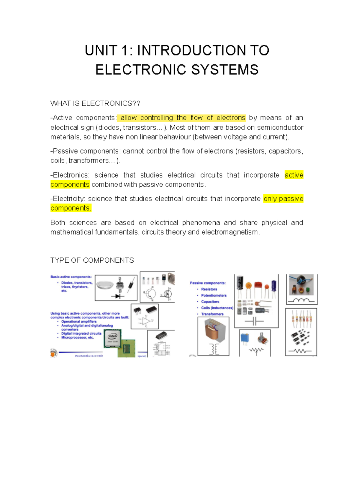 T1 electrónica - resumen T1 - UNIT 1: INTRODUCTION TO ELECTRONIC ...
