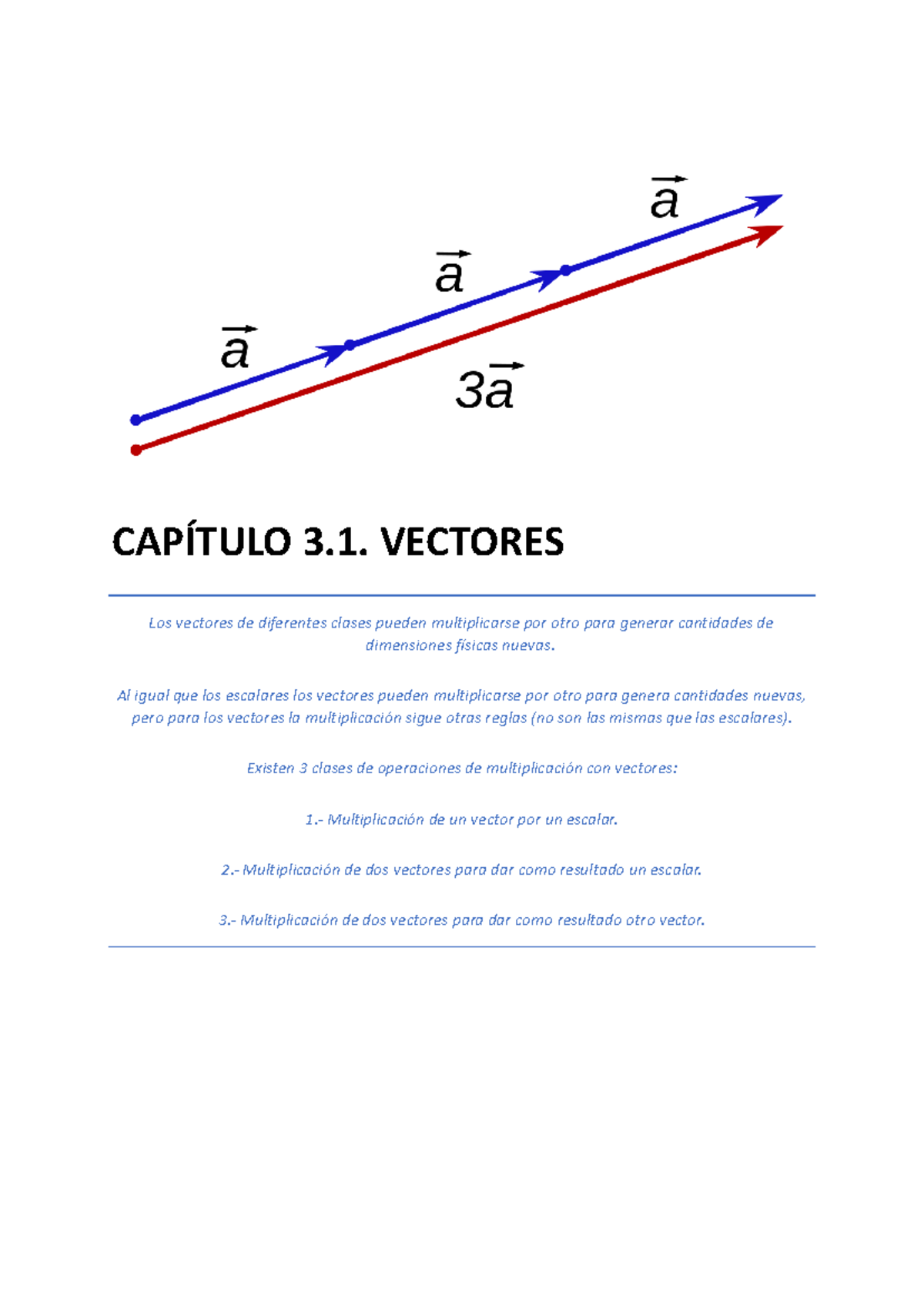 Multiplicacion de vectores - CAPÍTULO 3. VECTORES Los vectores de ...