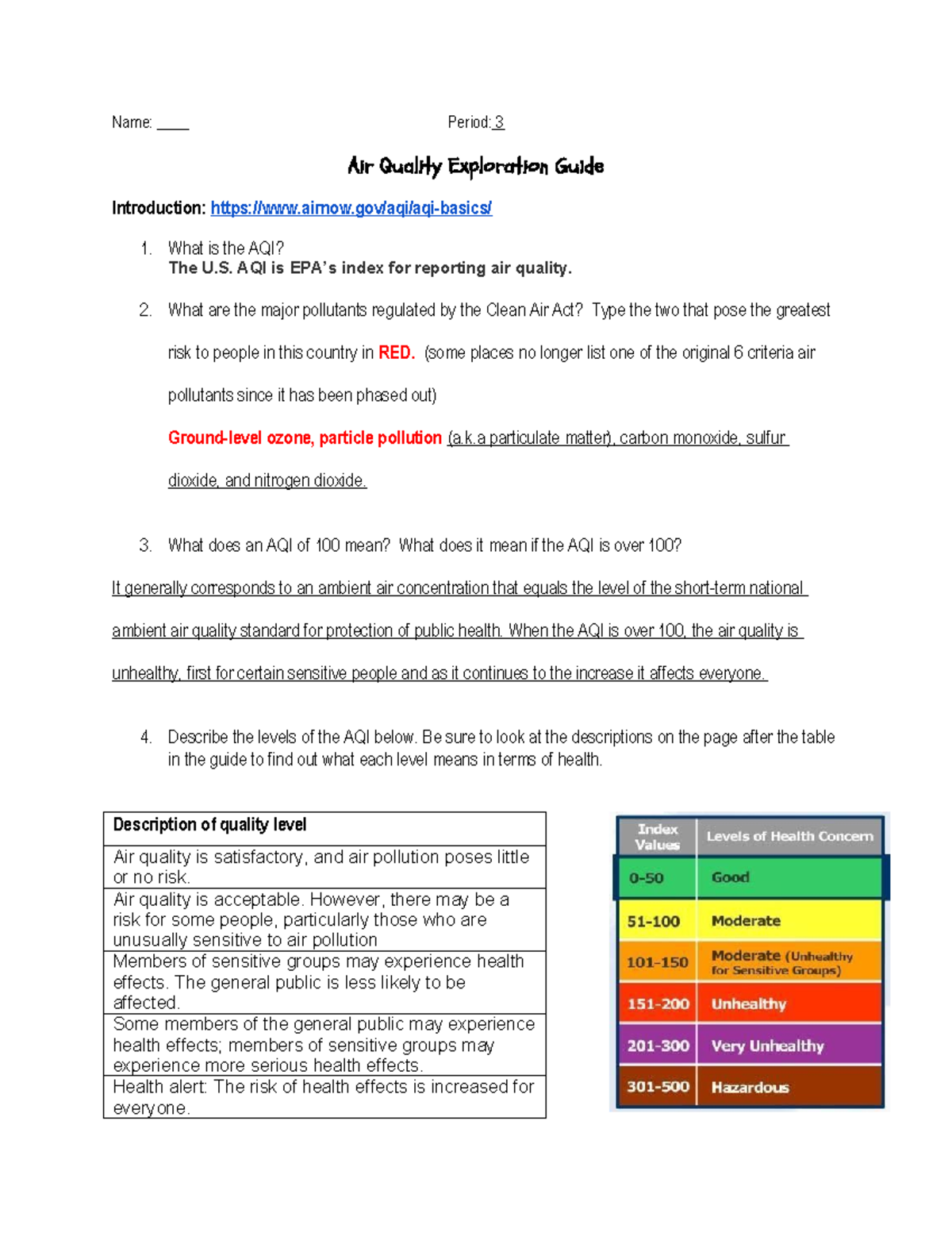Air Quality Exploration Guide - Name: Period: 3 Air Quality Exploration ...