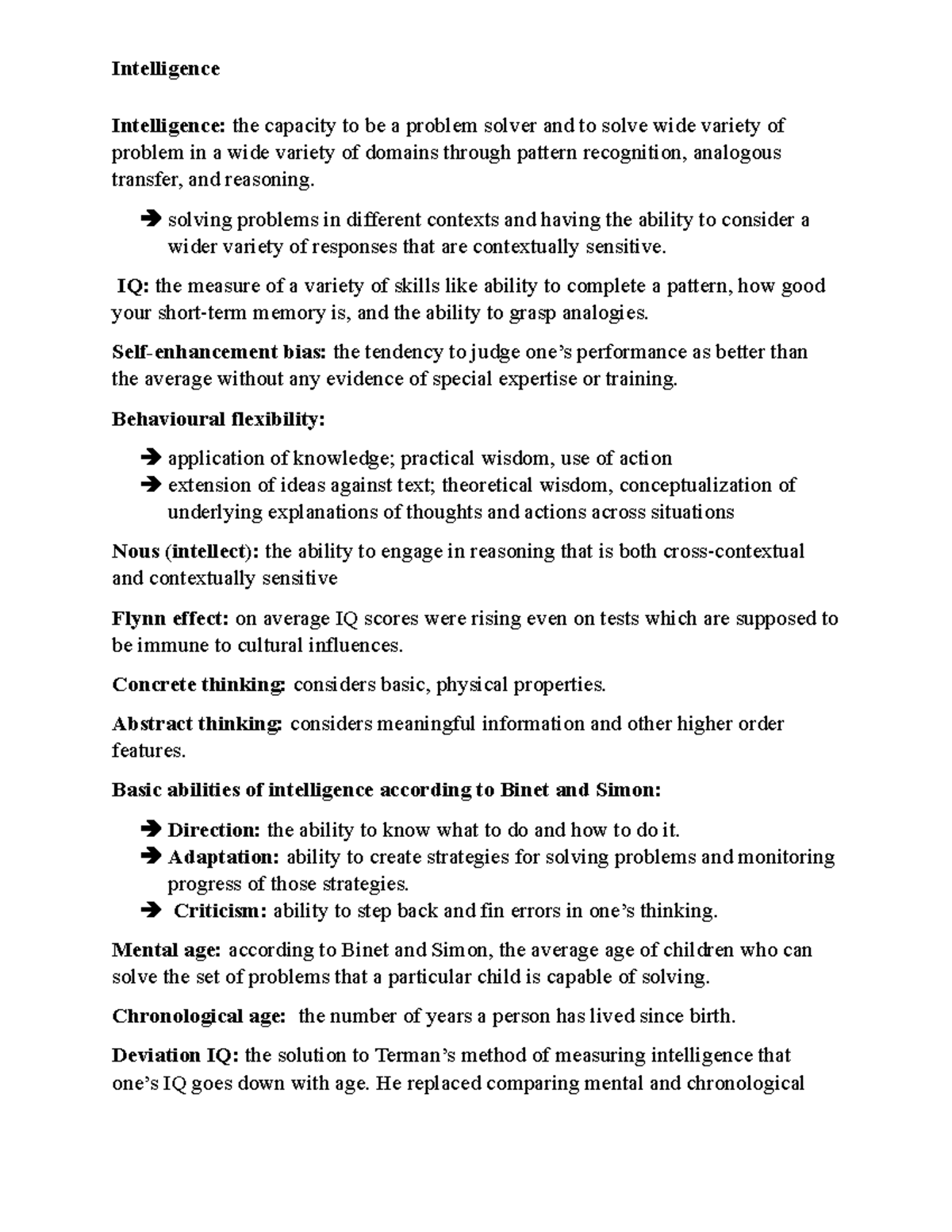 Intelligence Notes - Intelligence: the capacity to be a problem solver ...