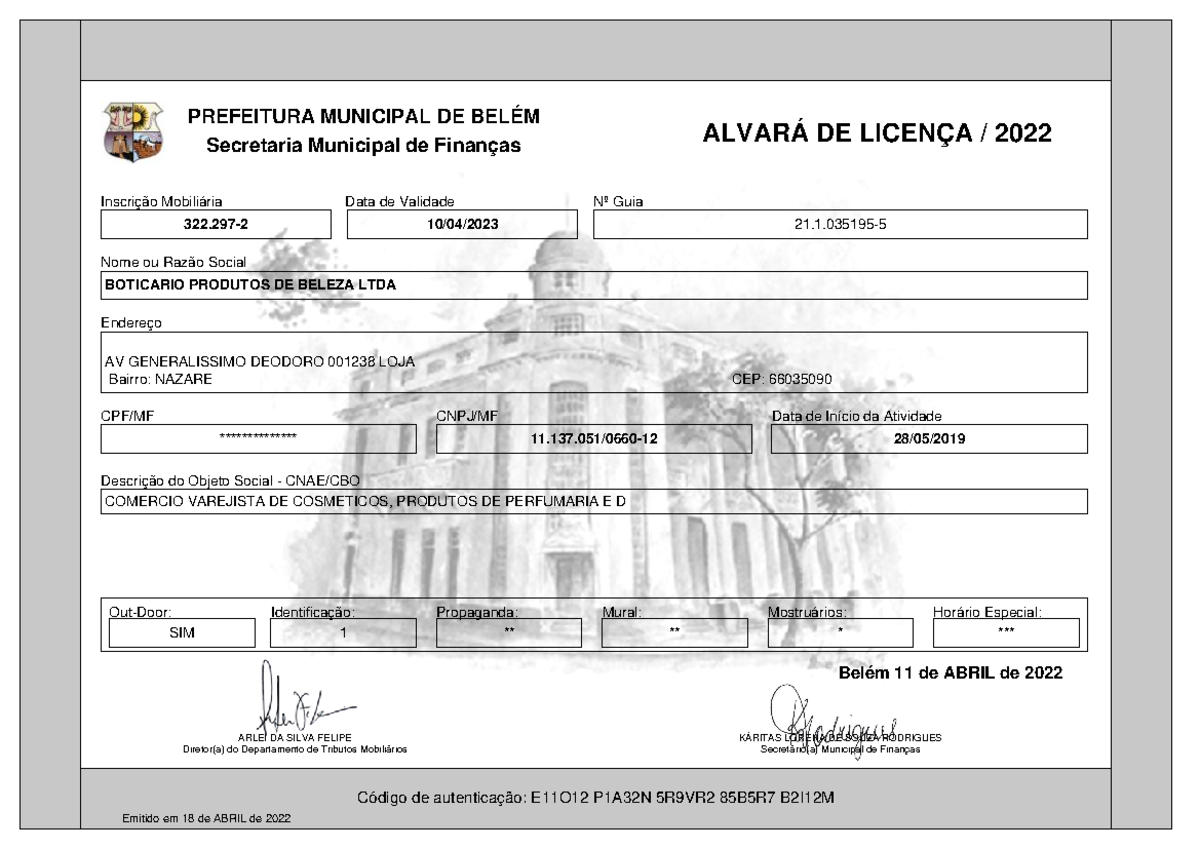 00 Alvará de Funcionamento Vencimento 10 - PREFEITURA MUNICIPAL DE ...