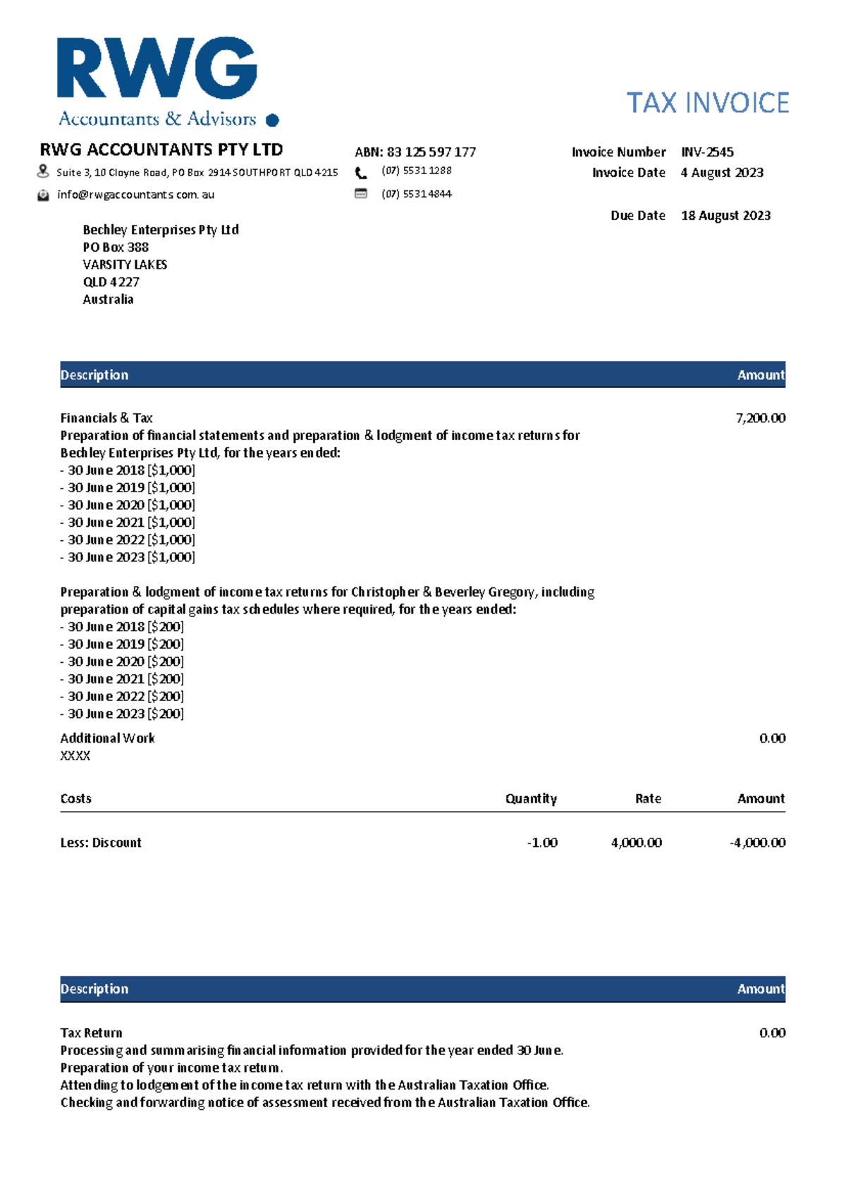 INV-2545 Bechley - hhhhhhh - TAX INVOICE RWG ACCOUNTANTS PTY LTD ABN ...