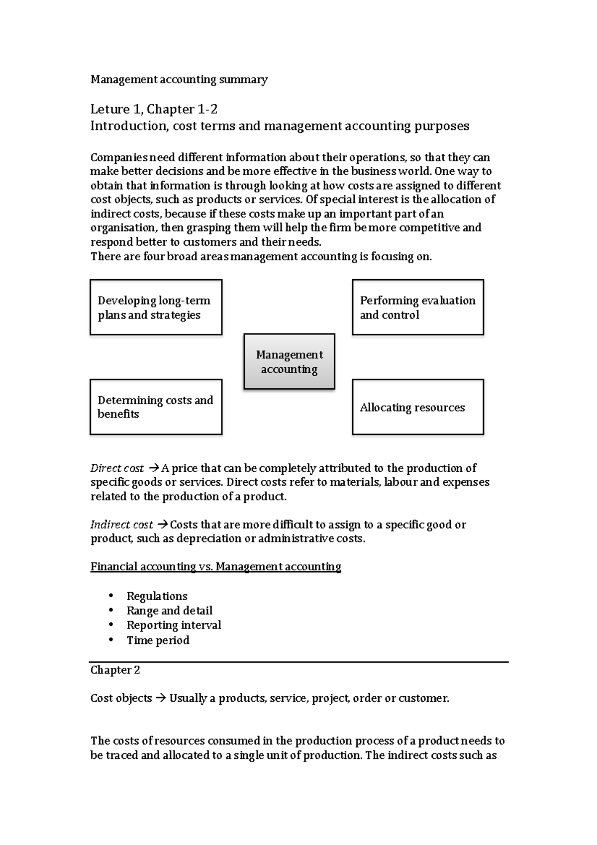 Management Accounting - Summary - Management accounting summary Leture ...