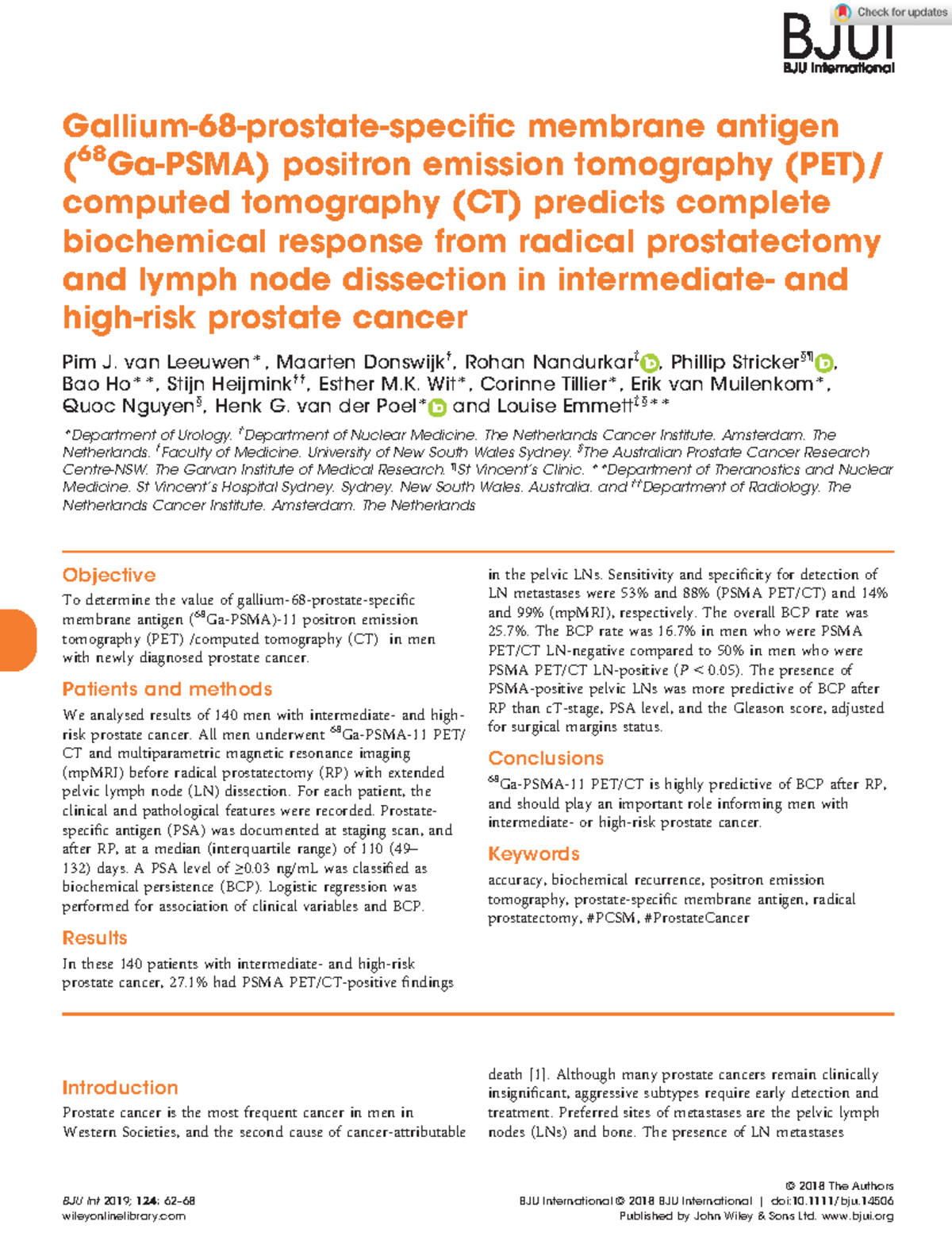 BJU International - 2018 - Leeuwen - Gallium‐68‐prostate‐specific ...