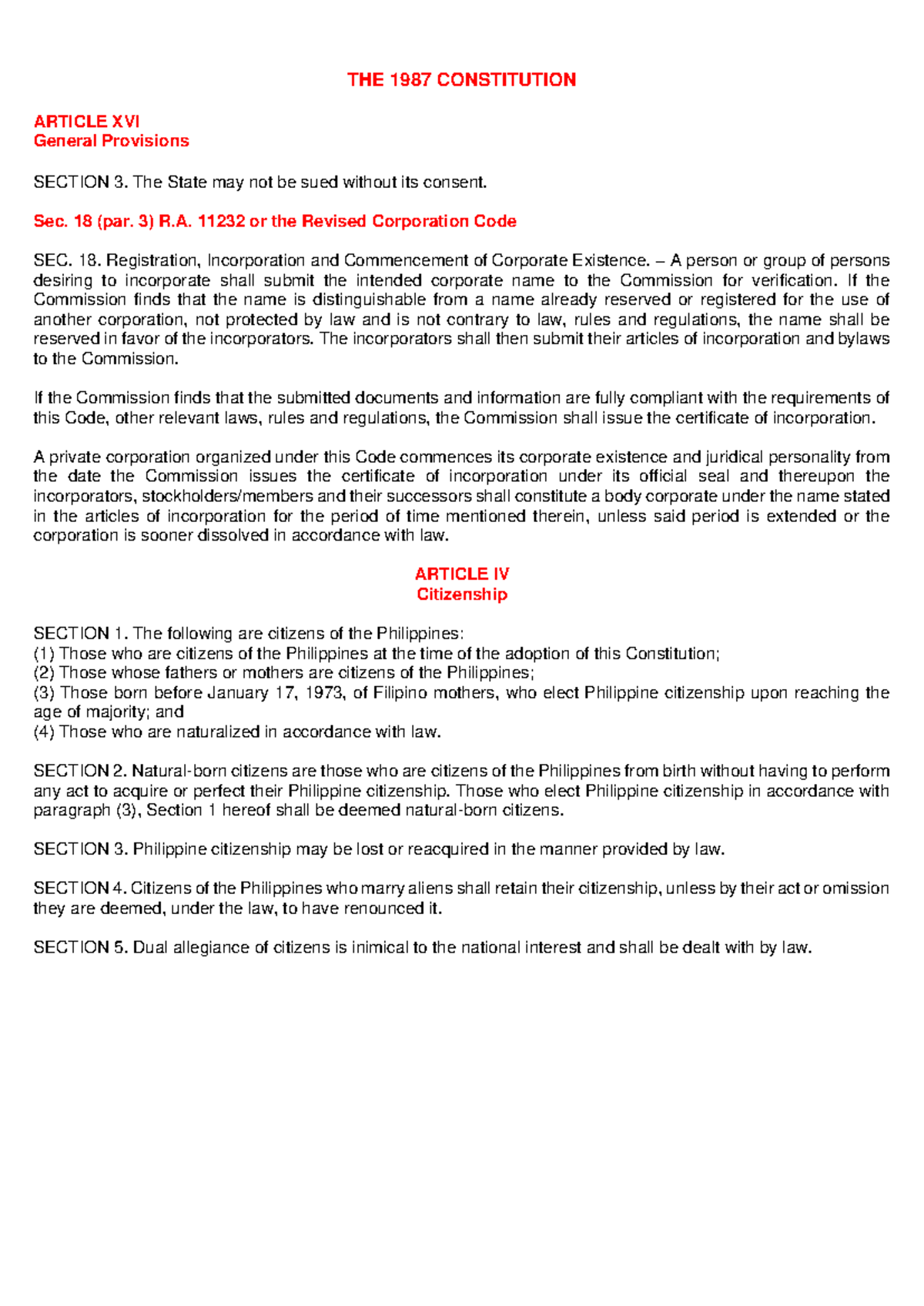 Legal Basis March 23 - oh yeah - THE 1987 CONSTITUTION ARTICLE XVI ...