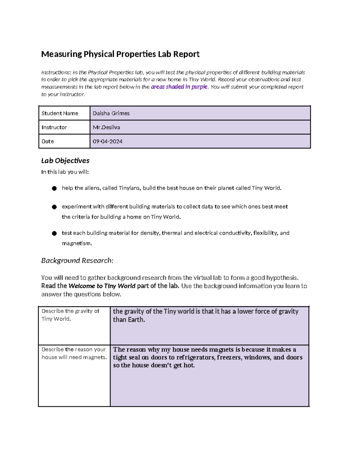 Measuring physical properties lab report - Measuring Physical ...