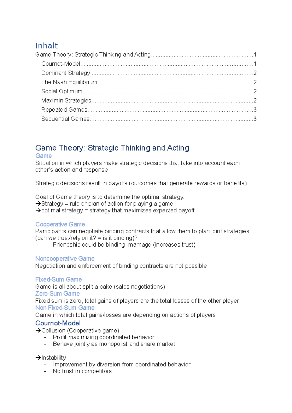 Chapter 8 Game theory - Notizen der Vorlesung und Unterrichtsmaterial ...