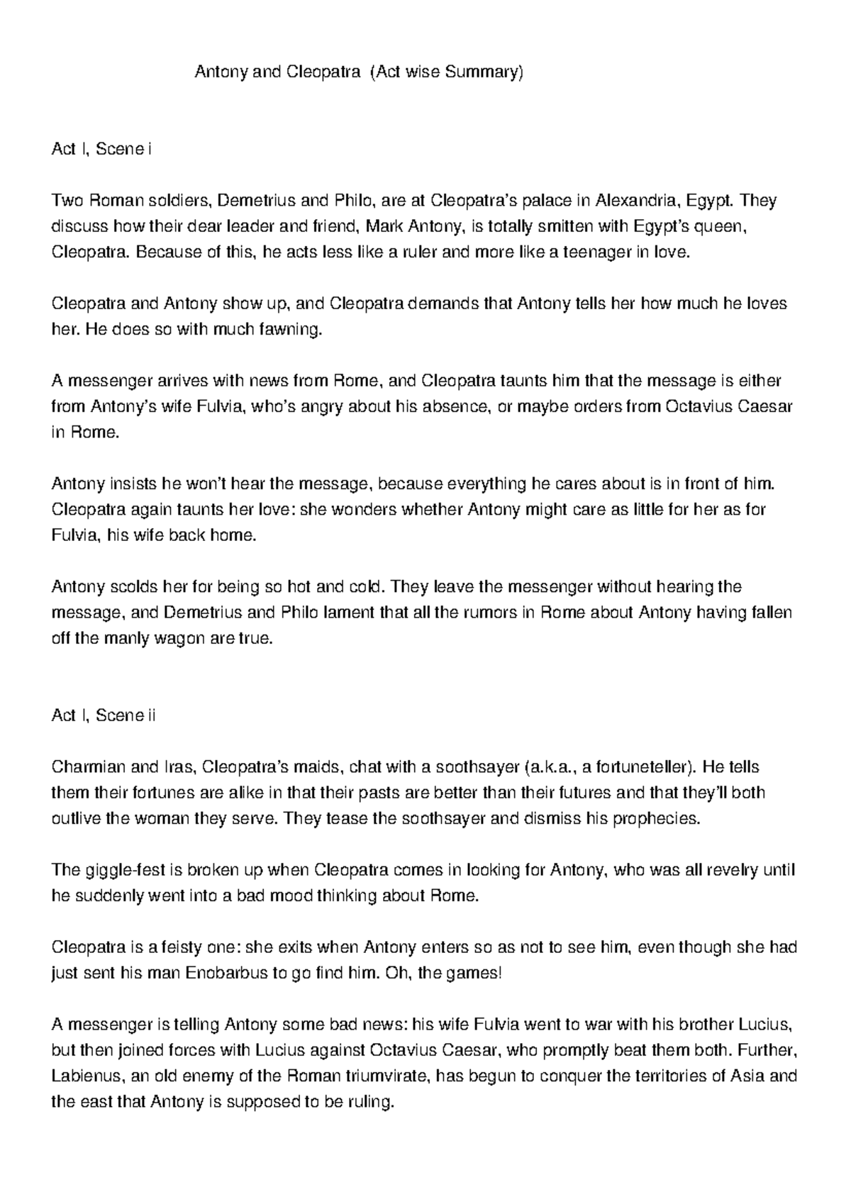 Antony and Cleopatra - Md Saifuddin Molla - Antony and Cleopatra (Act ...