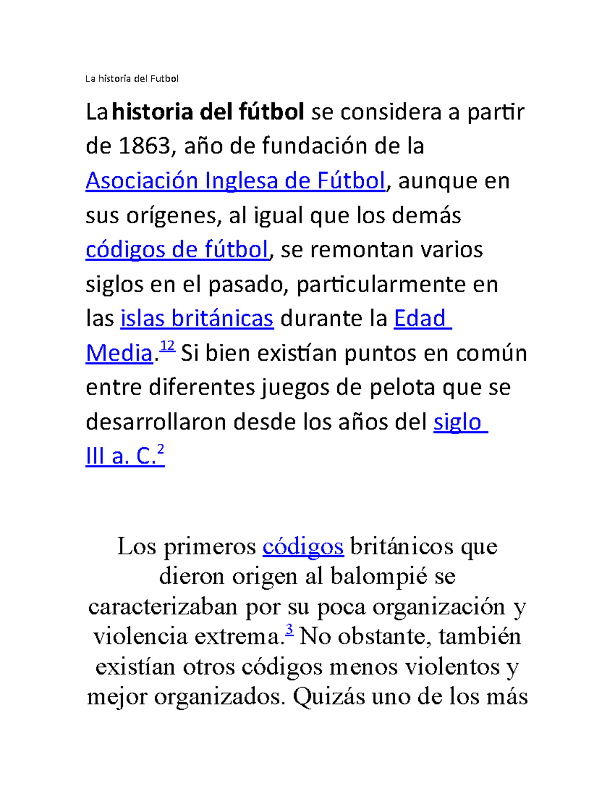 La historia del Futbol - apuntes - La historia del Futbol La historia ...