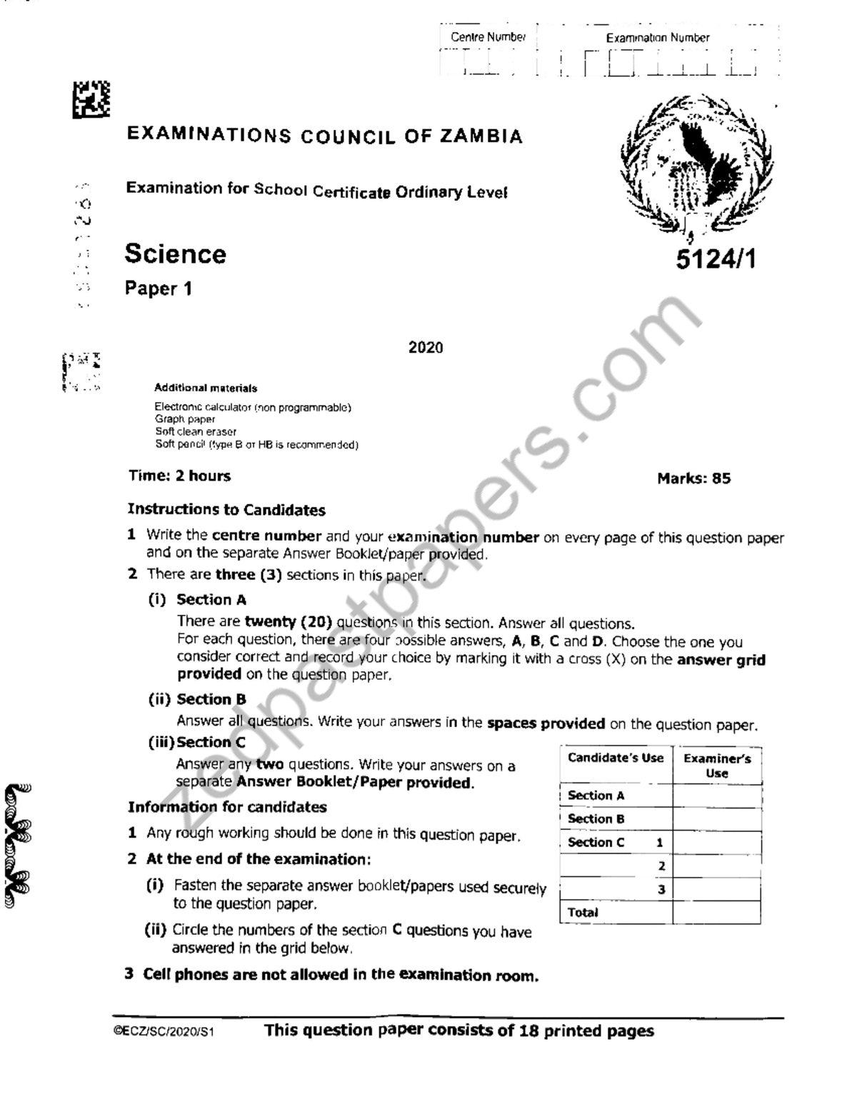 G12 Science Paper P1 2020 - communication skills - Studocu