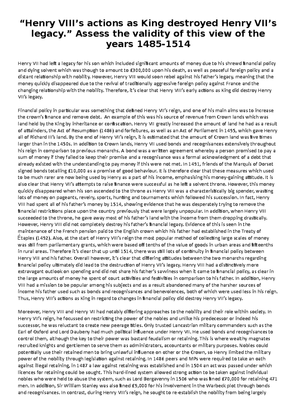 Destruction of Henry VII's legacy - “Henry VIII’s actions as King ...