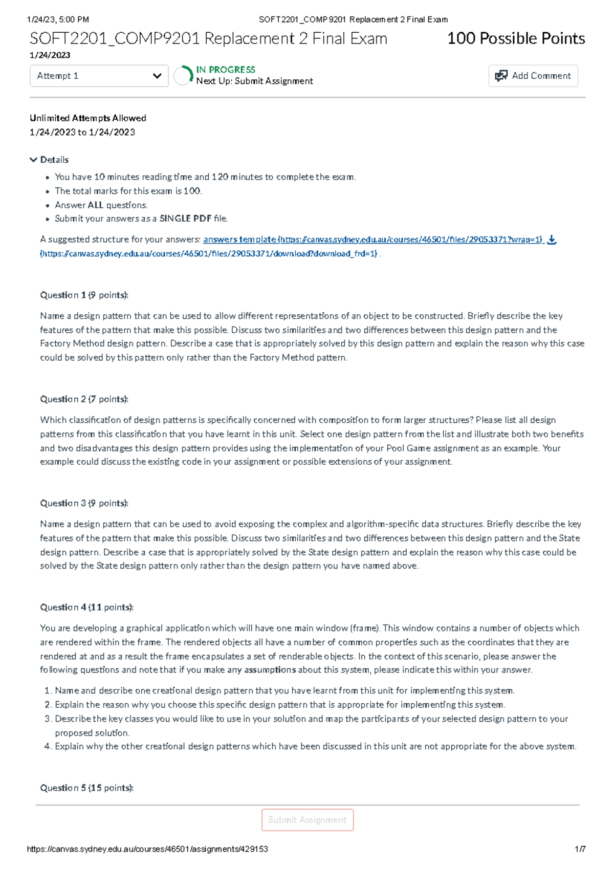 SOFT2201_COMP9201 Replacement 2 Final Exam - Studocu