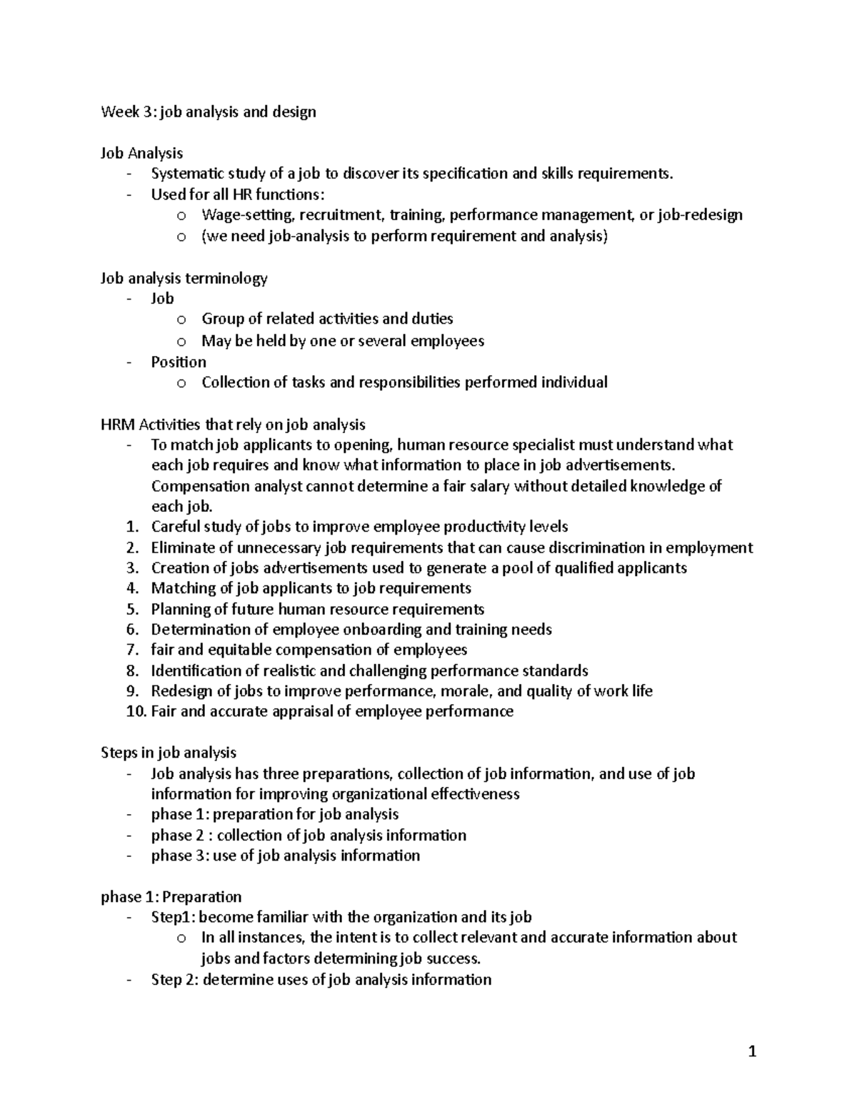 Job Analysis and Design Chapter 3 Notes - Week 3: job analysis and ...
