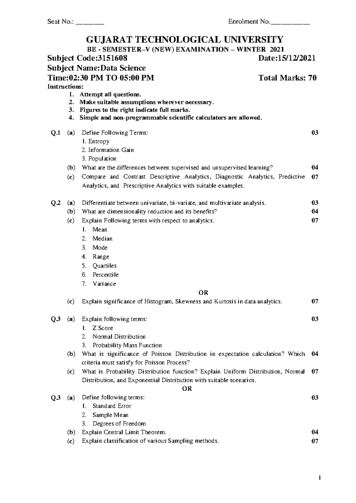3151608 - winter data science previous year papers - 1 Seat No ...