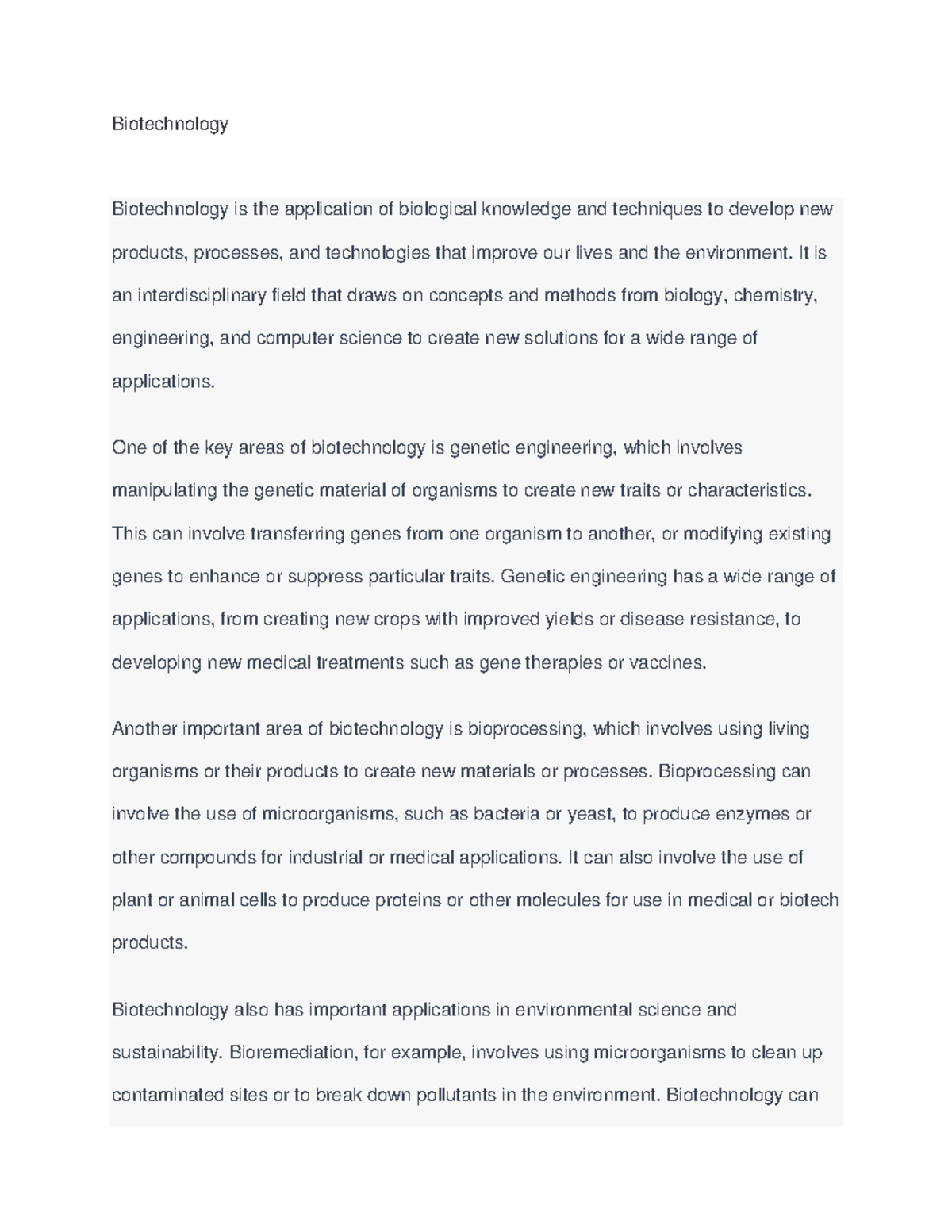 biology lecture notes - Biotechnology Biotechnology is the application ...