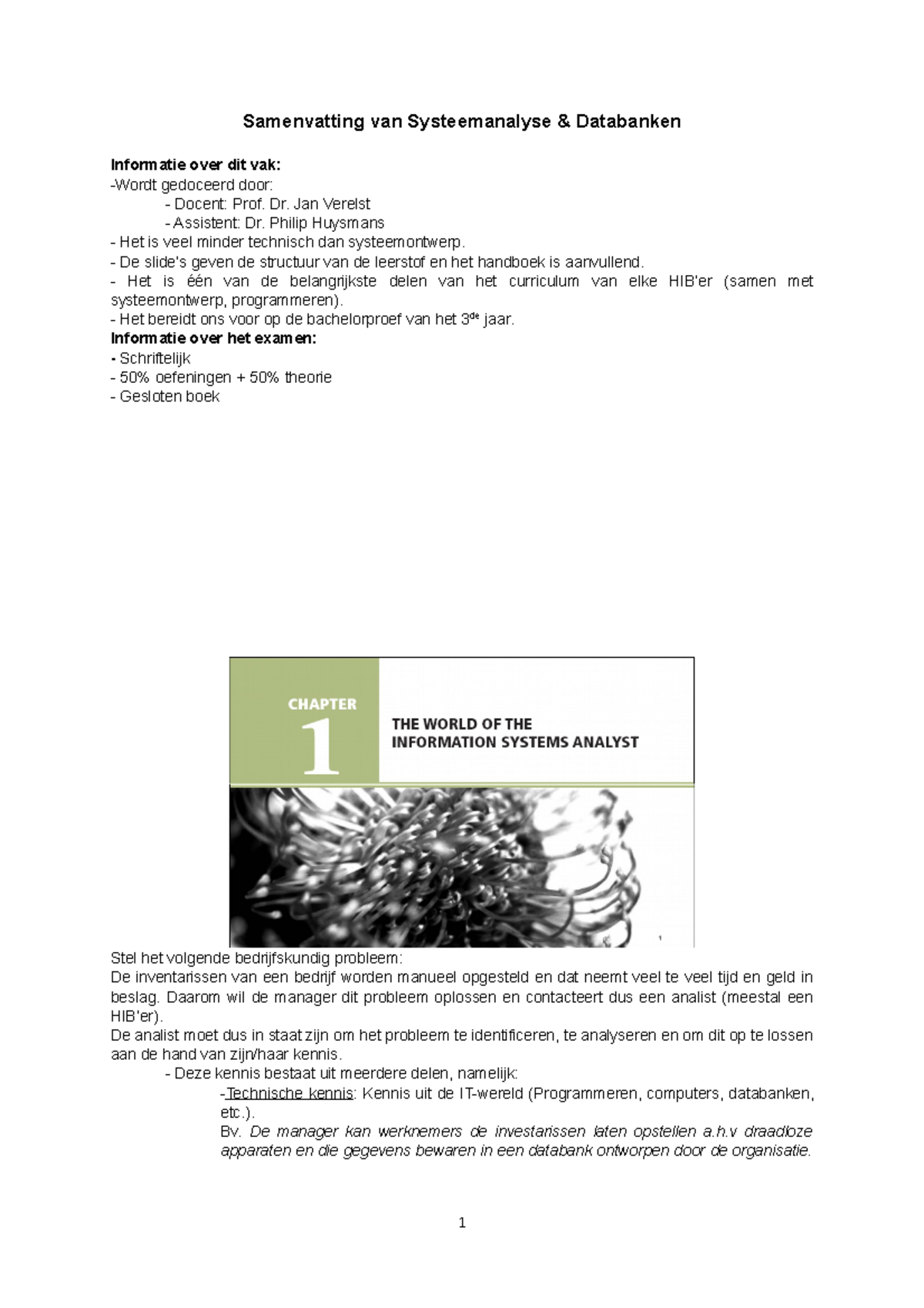 Samenvatting van Systeem analyse (h1-h3) - Samenvatting van ...