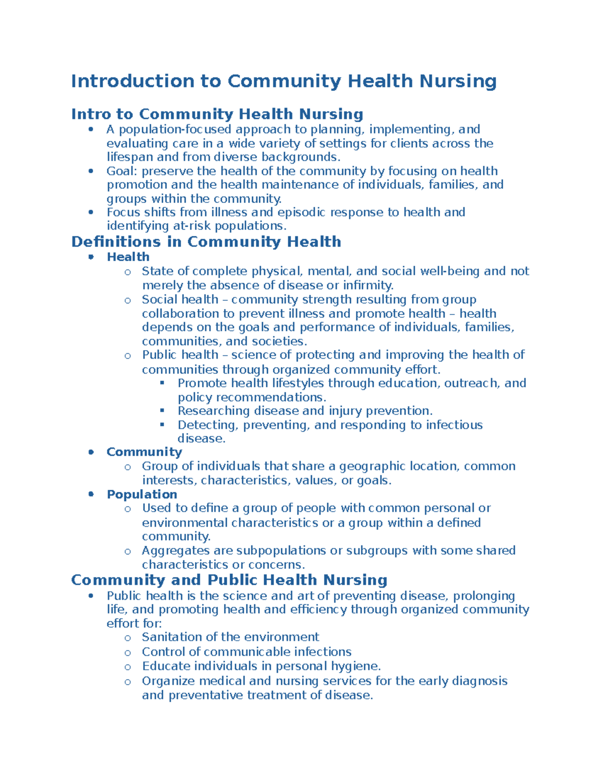 Edapt Week 1 - Introduction to Community Health Nursing Intro to ...