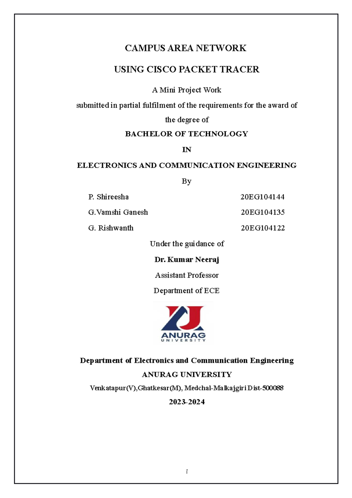 MINI PJT Report BT7 - Ref paper - CAMPUS AREA NETWORK USING CISCO ...