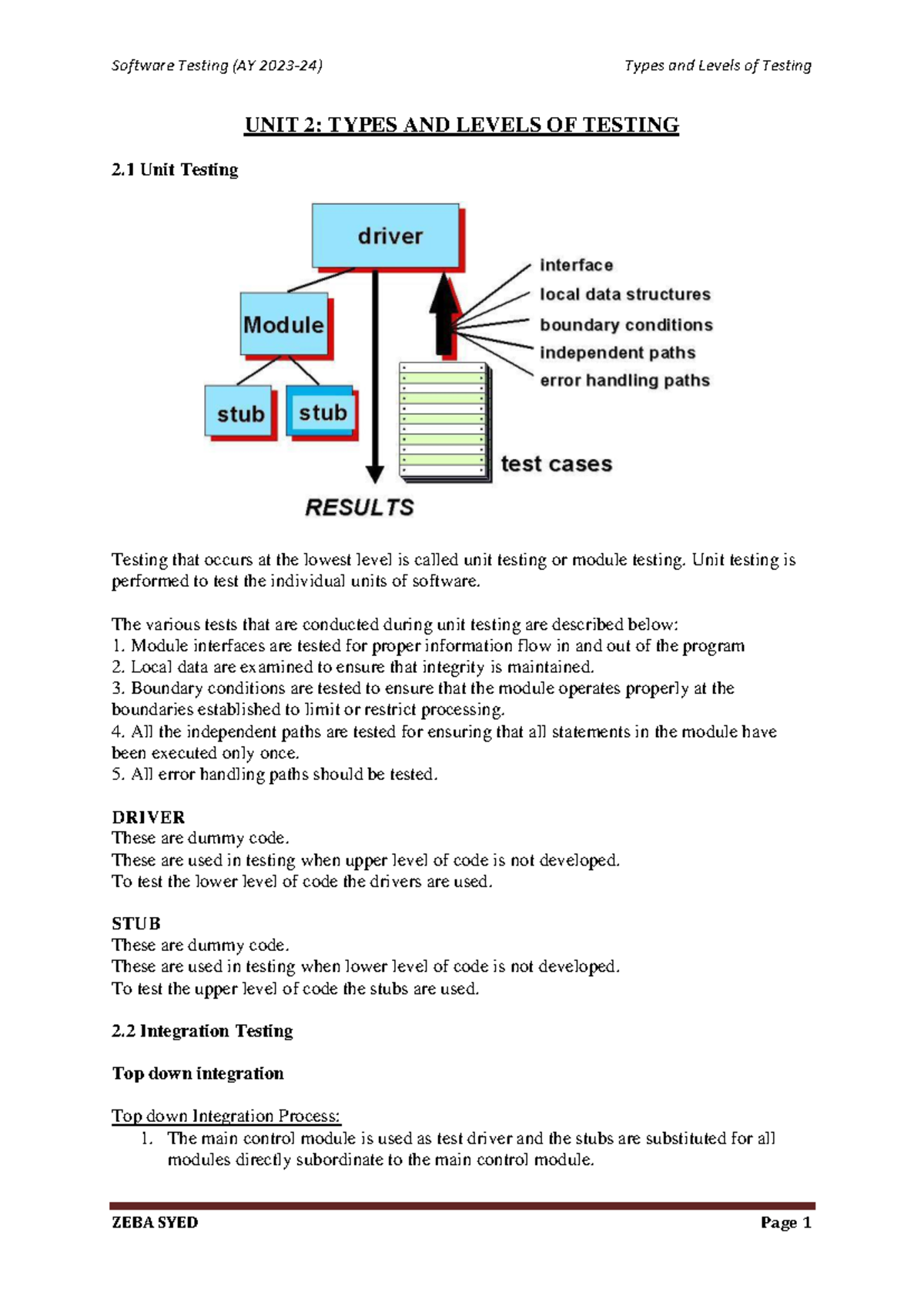 STE-Unit2 - STE Unit 2. - UNIT 2: TYPES AND LEVELS OF TESTING 2 Unit ...