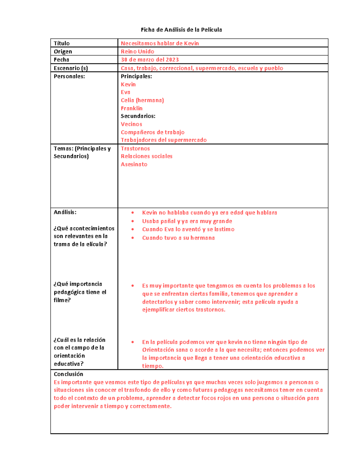 Ficha de Análisis de la Pelicula - Ficha de Análisis de la Pelicula ...