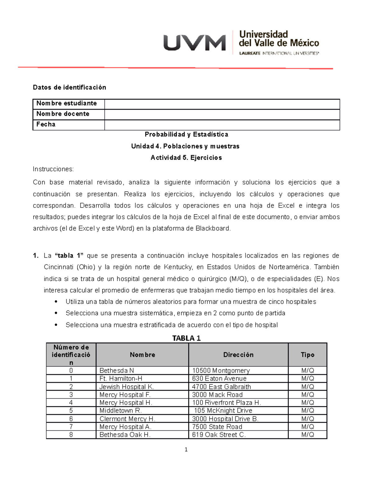 U4 Act 5 - Actividad 5 BB - Datos de identificación Nombre estudiante Nombre docente Fecha - Studocu