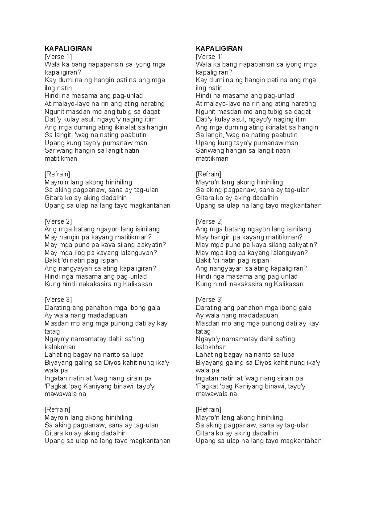 Evaluation - KAPALIGIRAN [Verse 1] Wala ka bang napapansin sa iyong mga ...