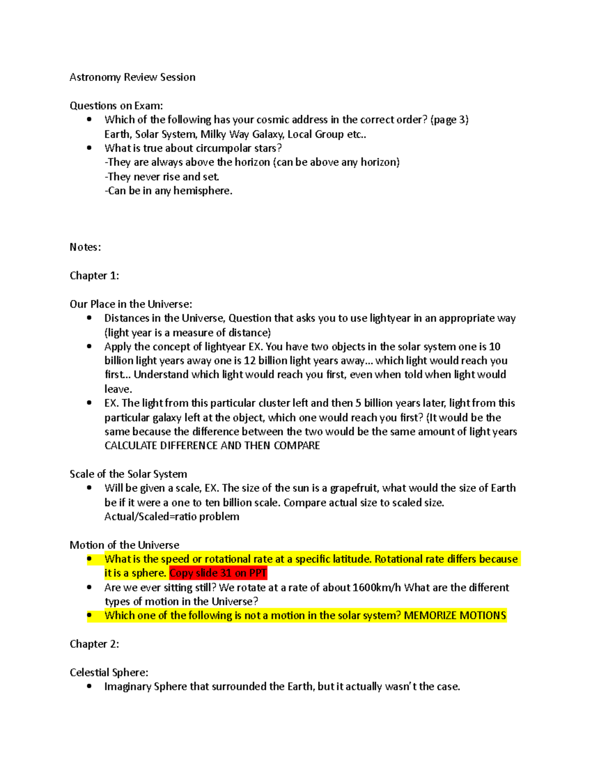 Astro Notes - Carrol O' Donnel - Astronomy Review Session Questions on ...