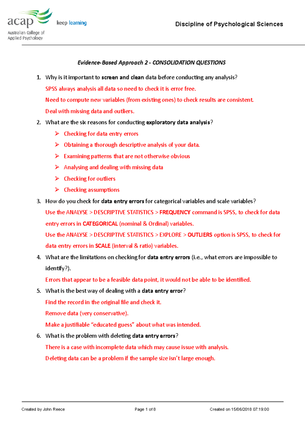 Sample/practice exam 2017, questions and answers - Discipline of ...