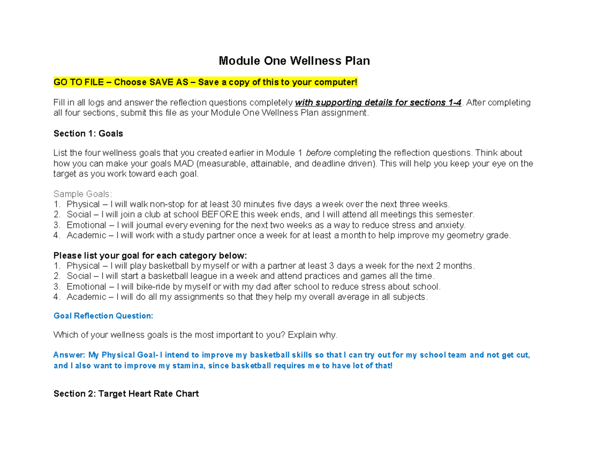 M1 Wellness Plan- FLVS HOPE 2021-2022 - Module One Wellness Plan GO TO ...