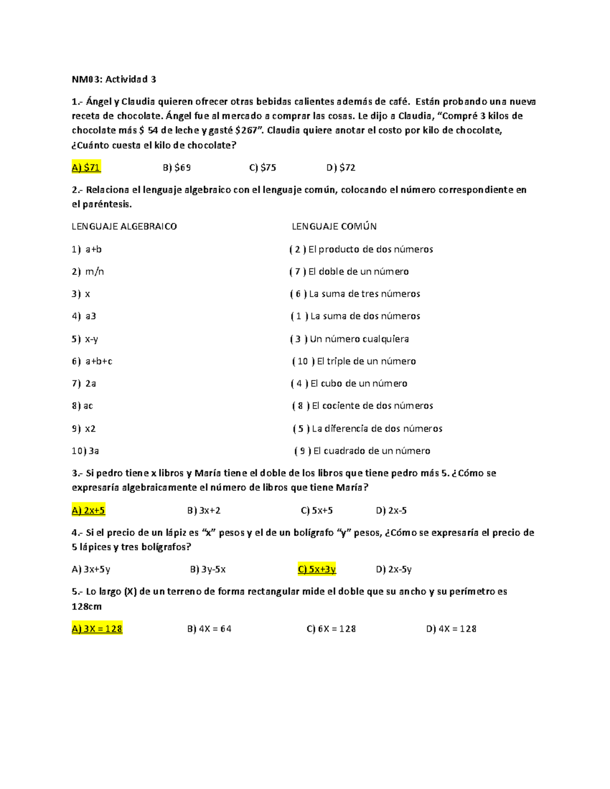 Actividad 3 - NM03 - NM03: Actividad 3 1.- Ángel y Claudia quieren ofrecer otras bebidas ...