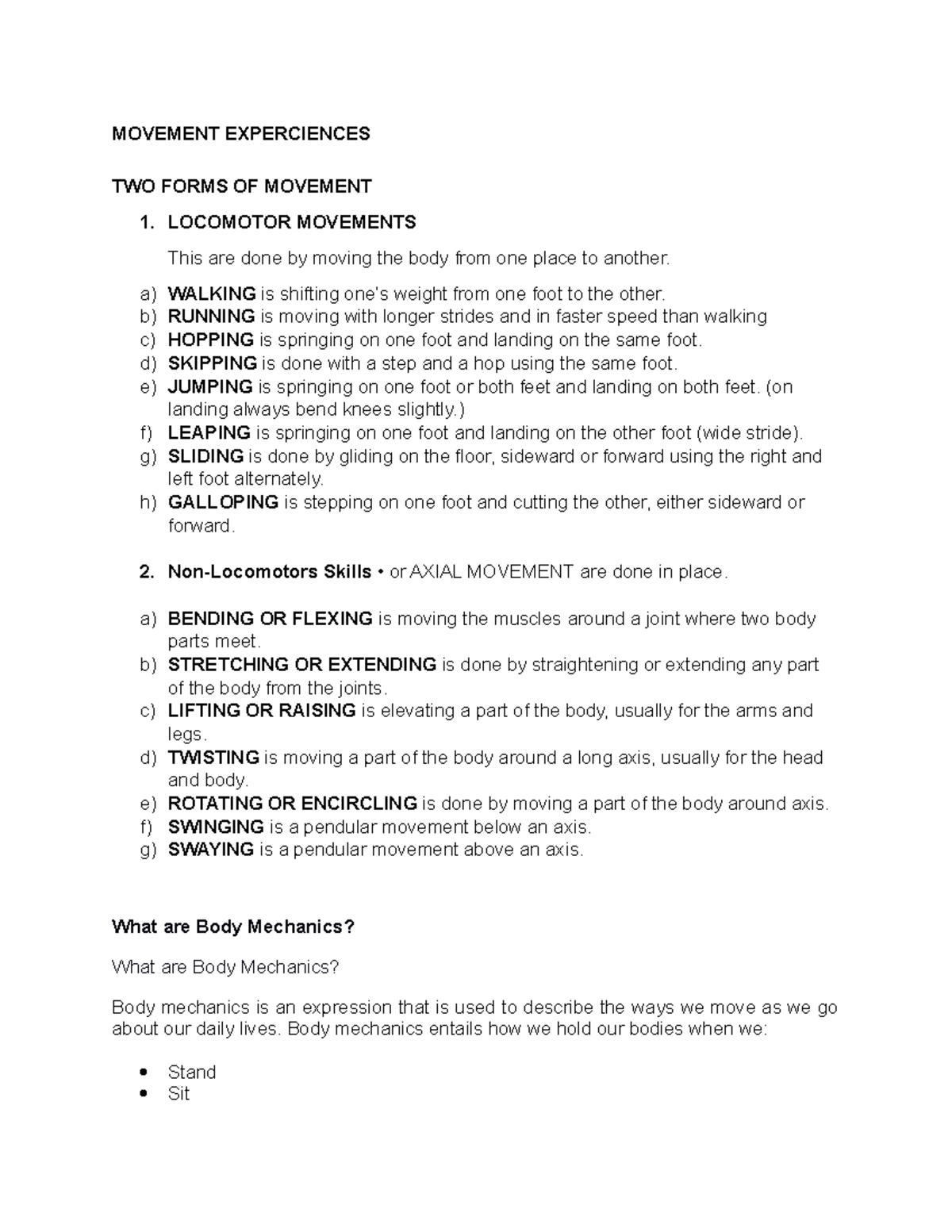 Pathfit 2 UNIT 1 - Summary Health and Physical Education - MOVEMENT ...