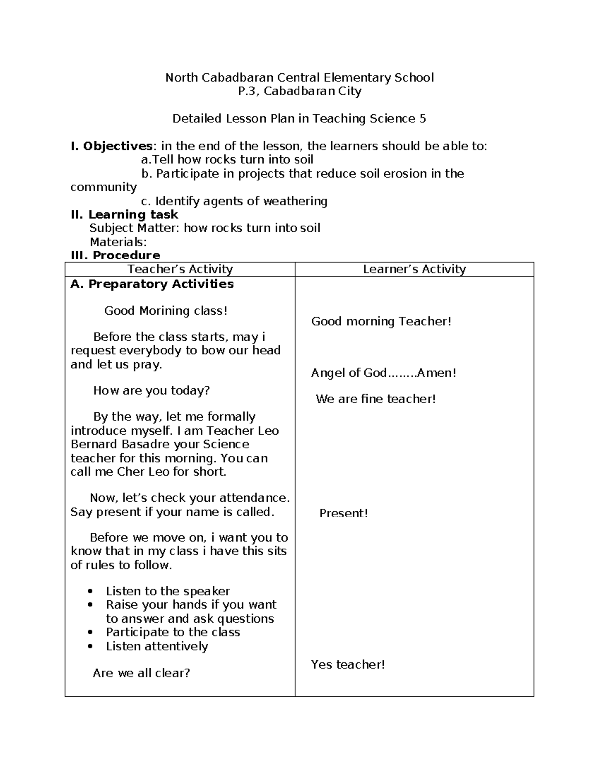 Science 5 Lesson PLAN for RBI - North Cabadbaran Central Elementary ...