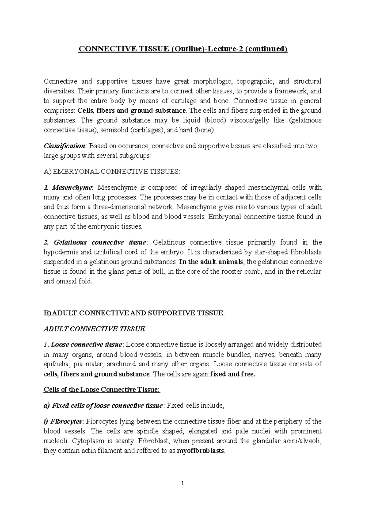 Connective Tissue-Text - CONNECTIVE TISSUE (Outline)-Lecture-2 ...