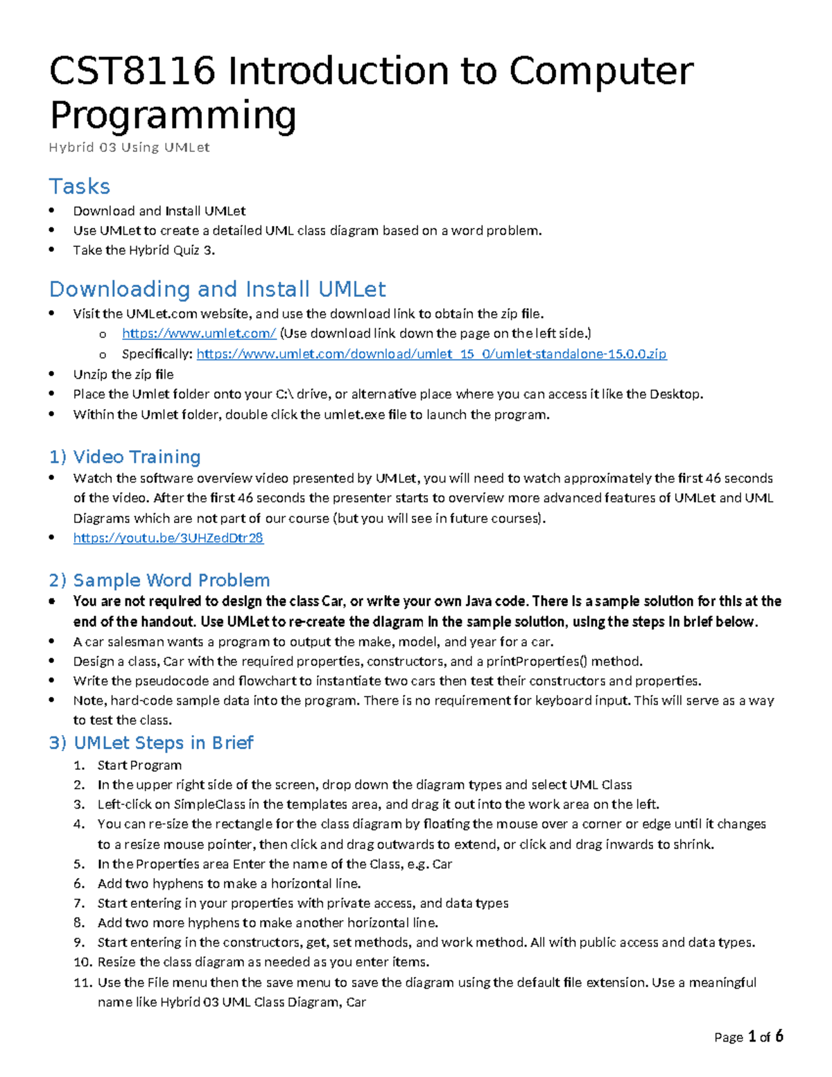 Hybrid 3 Using Umlet Uml Class Diagrams Cst8116 Introduction To Computer Programming Hybrid