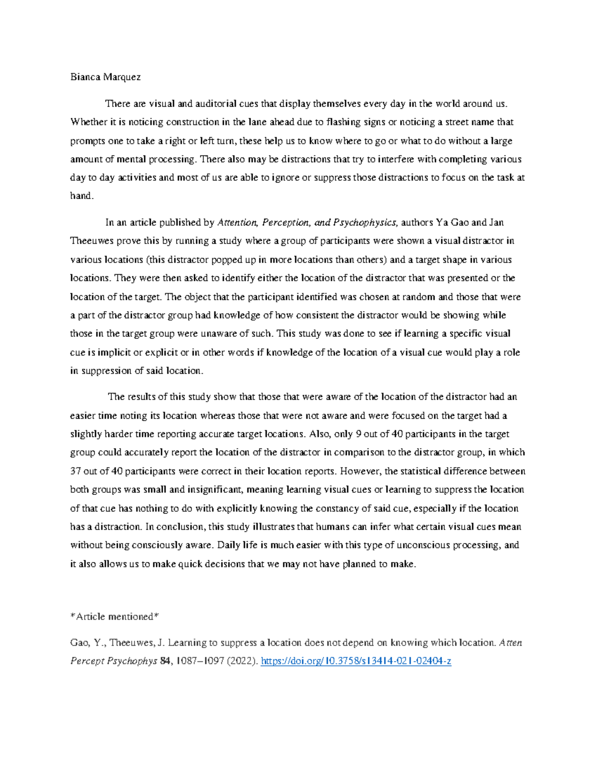 Learning to Suppress Visual Cues: Implicit vs Explicit Knowledge - Studocu