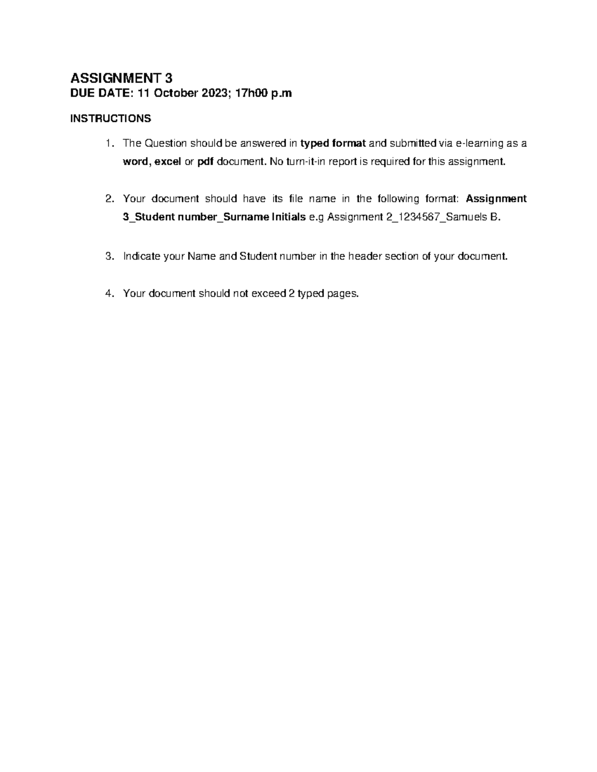 Assignment 3 - Practical assessment. - ASSIGNMENT 3 DUE DATE: 11 ...