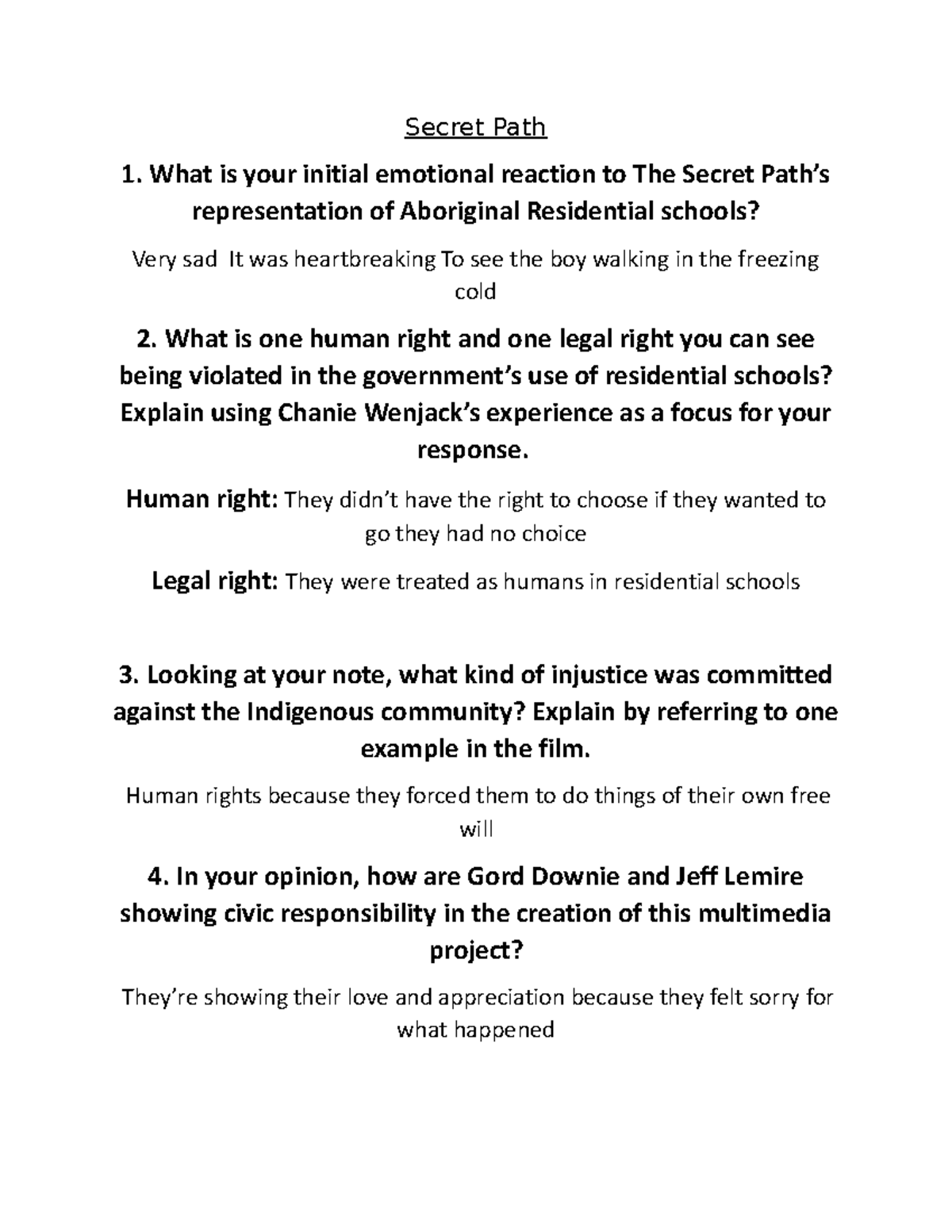 Secret Path - Civics and Careers - Secret Path What is your initial ...