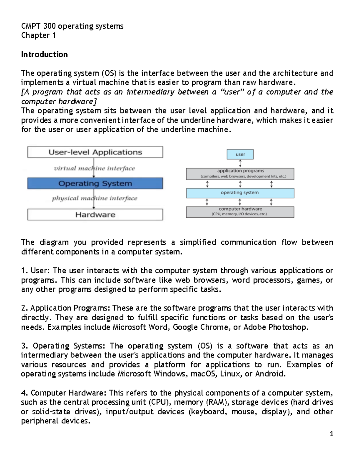 CMPT 300 lec 1 - notes - CMPT 300 operating systems Chapter 1 ...