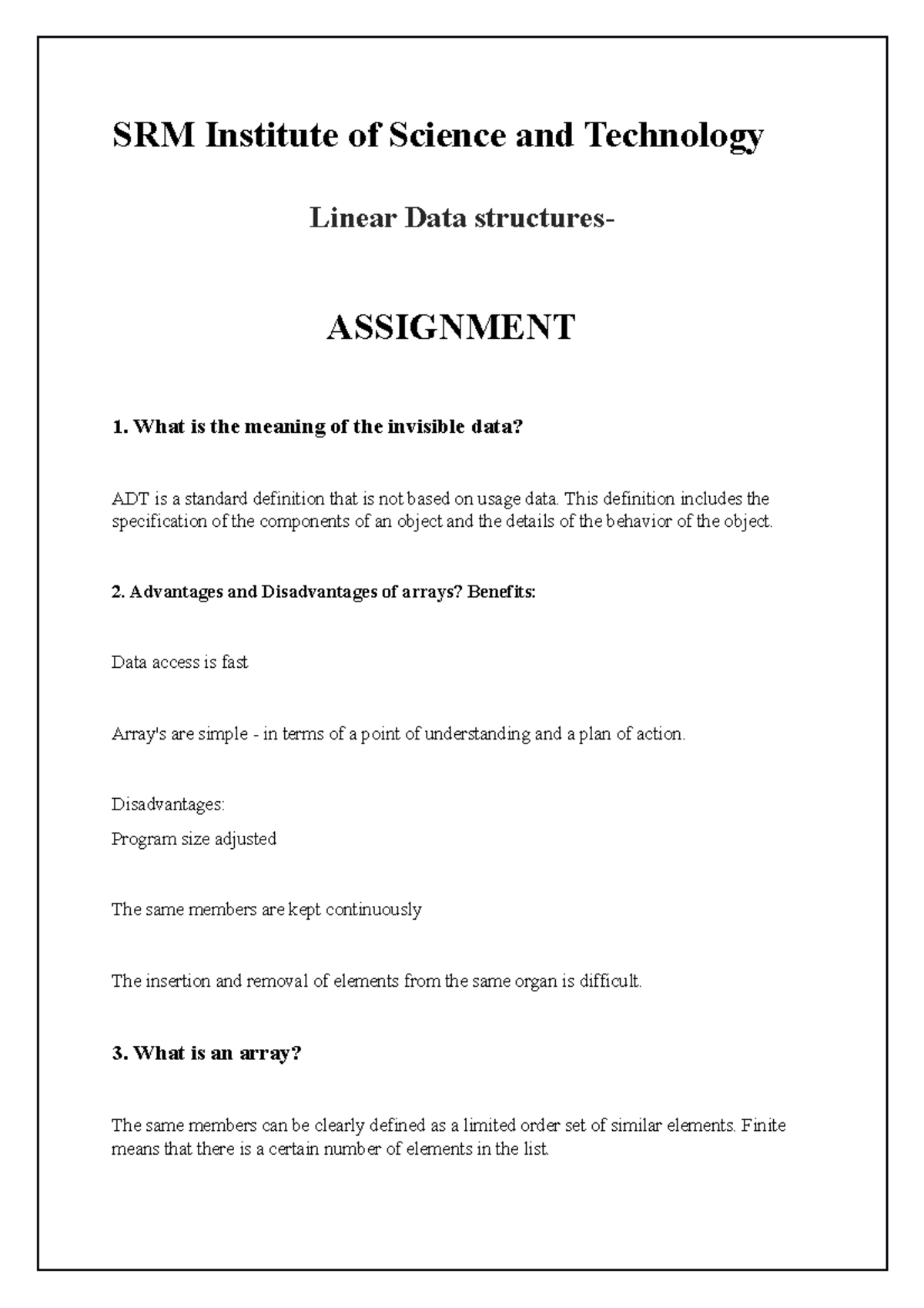 Linear Data structures - Studocu