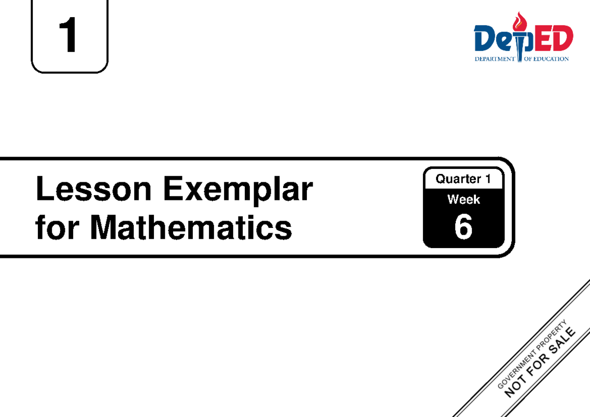 LE Math1 Q1 Wk6 Revised - activity sheets - 1 Lesson Exemplar for Mathematics Week 6 Quarter 1 ...