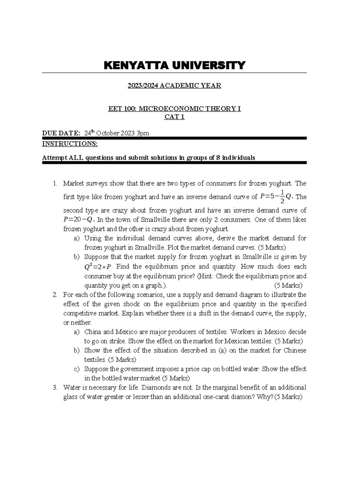 Eet cat - KENYATTA UNIVERSITY 2023/2024 ACADEMIC YEAR EET 100 ...