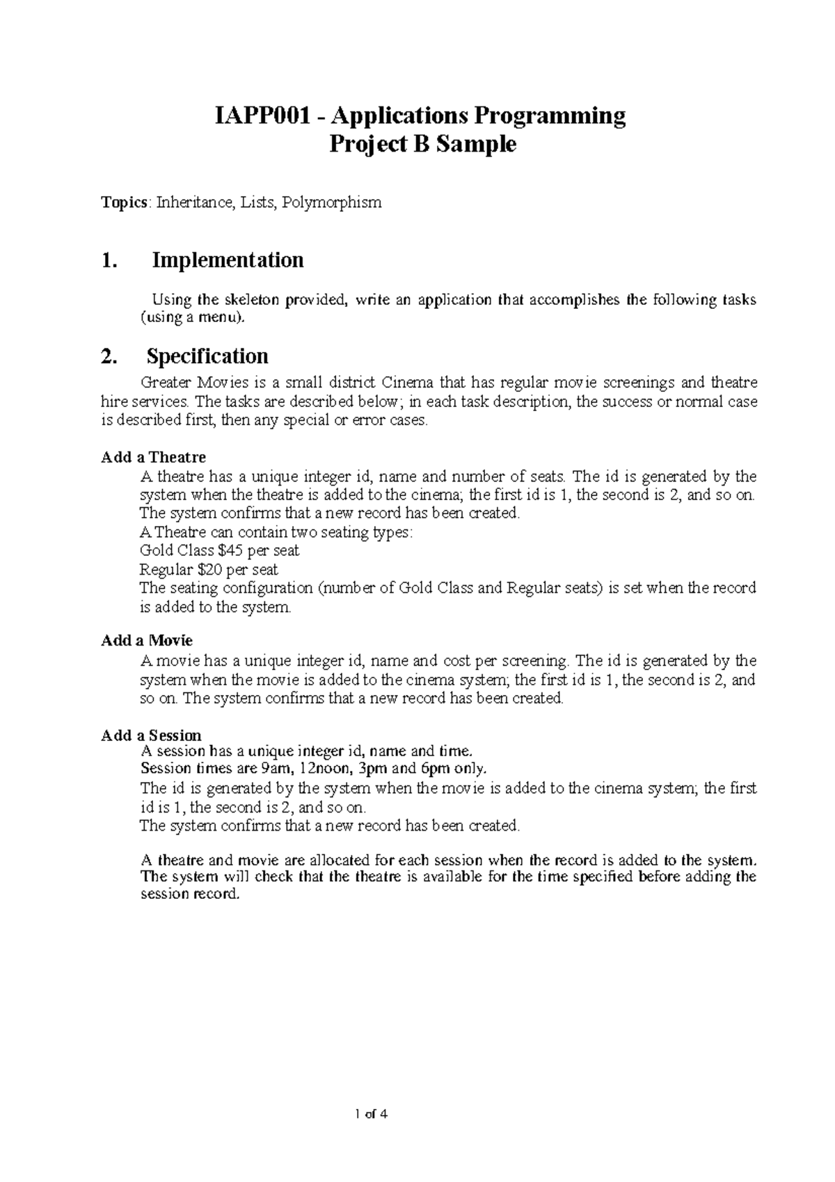 Project BSample - Preoject b insearc - IAPP001 - Applications Programming Project B Sample ...