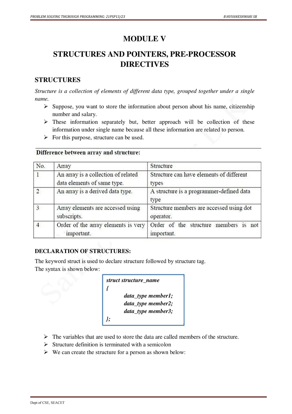 PSP module V - Students reference notes c programming.vtu prescribed ...