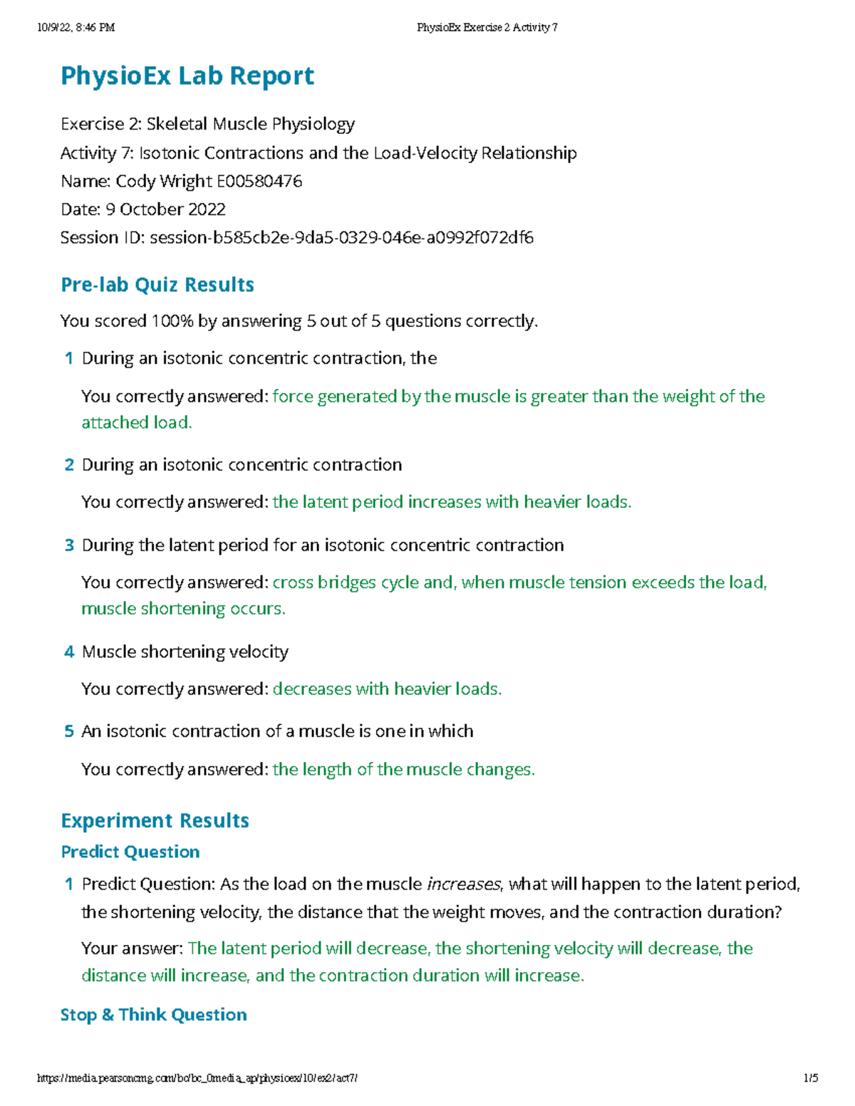Physio Ex Exercise 2 Activity 7 - PhysioEx Lab Report Exercise 2 ...