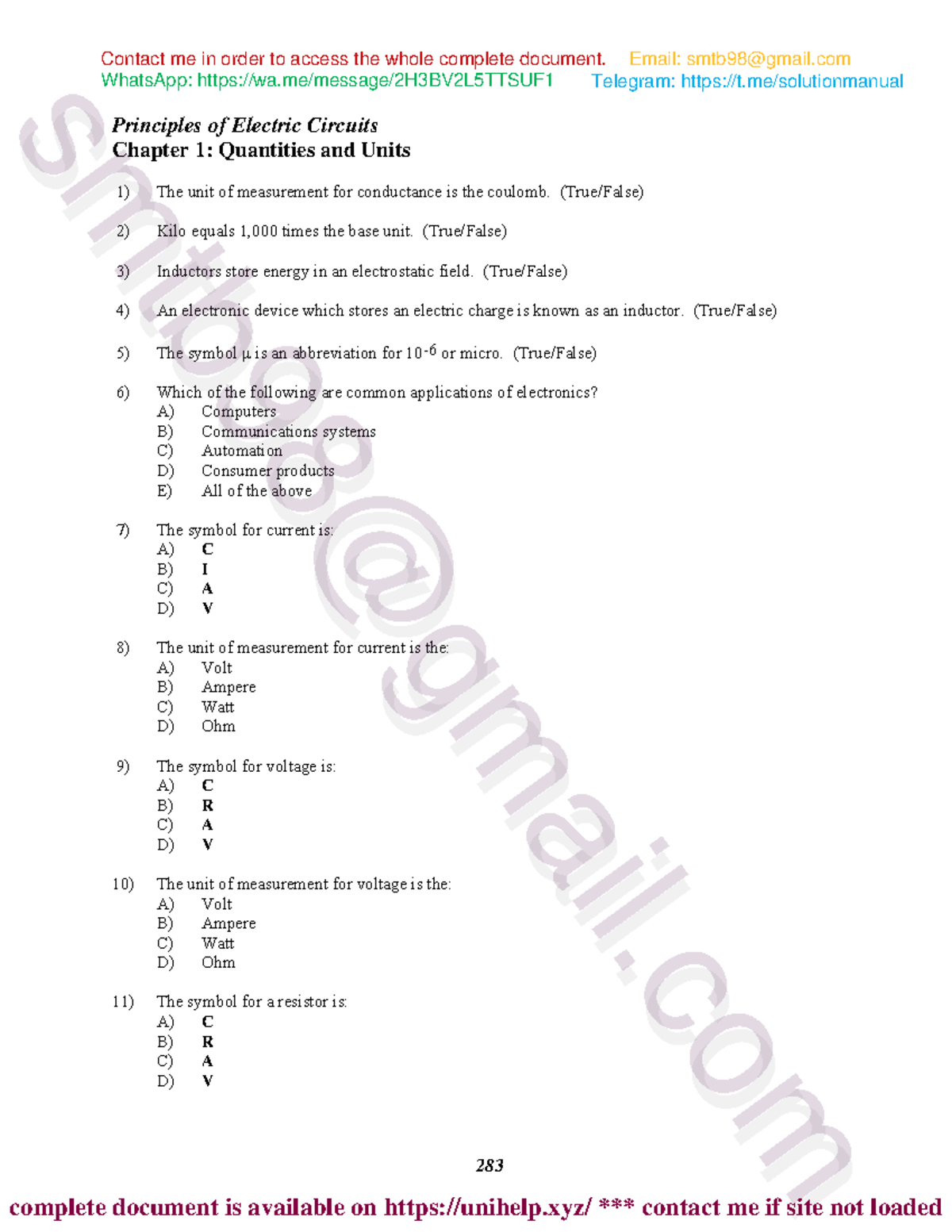Test Bank for Principles of Electric Circuits 10th Edition by Thomas ...